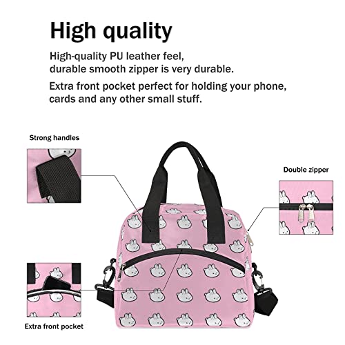 Cute Bunny Insulated Lunch Bag for Women Teen Girls Pink Kawaii Rabbit Large Cooler Thermal Lunch Box Durable Leakproof Tote Bag with Shoulder Strap for Work School Office Travel Meal Prep Bag