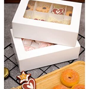 qiqee White 6 Cupcake Boxes with Window Auto-pop up 30 Packs Cupcake Box 9"x6.1"x3.3" Bakery Boxes For Cupcakes Carrier, Cupcake Containers