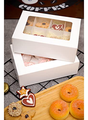 qiqee White 6 Cupcake Boxes with Window Auto-pop up 30 Packs Cupcake Box 9"x6.1"x3.3" Bakery Boxes For Cupcakes Carrier, Cupcake Containers