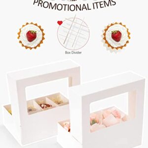 qiqee White 6 Cupcake Boxes with Window Auto-pop up 30 Packs Cupcake Box 9"x6.1"x3.3" Bakery Boxes For Cupcakes Carrier, Cupcake Containers