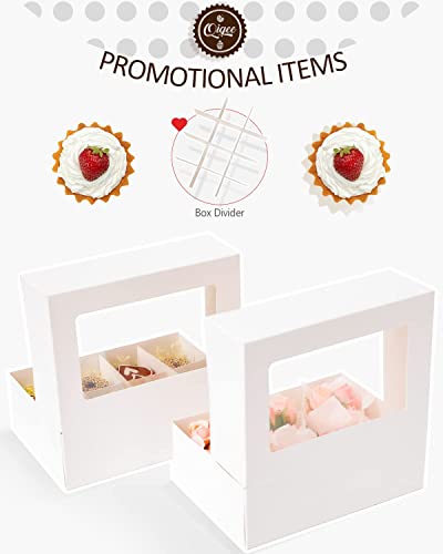 qiqee White 6 Cupcake Boxes with Window Auto-pop up 30 Packs Cupcake Box 9"x6.1"x3.3" Bakery Boxes For Cupcakes Carrier, Cupcake Containers