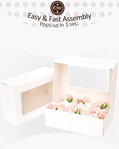 qiqee White 6 Cupcake Boxes with Window Auto-pop up 30 Packs Cupcake Box 9"x6.1"x3.3" Bakery Boxes For Cupcakes Carrier, Cupcake Containers