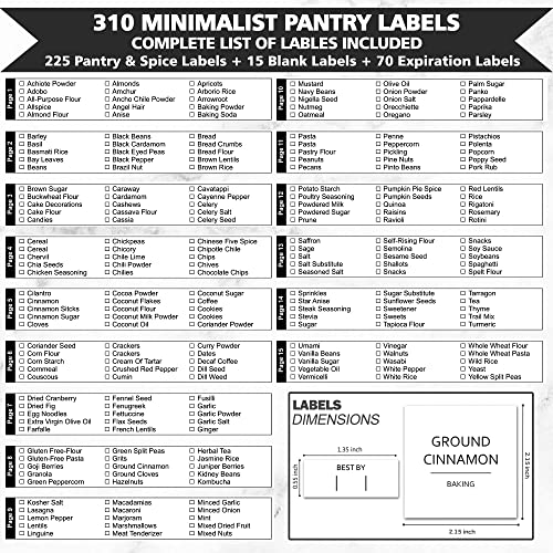 310 Pcs Kitchen Pantry Labels for Containers Preprinted with Blank and Expiration Labels, Minimalist Waterproof Labels for Spice Jars, Organizing Labels Stickers for Jars Canisters Storage Bins