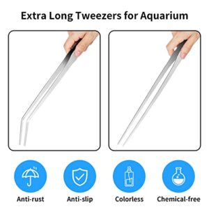 Vaincre 2PCS Long Tweezers, 15 inch Curved Aquascaping Tools, Stainless Steel Feeding Tongs Aquascape Tools, Aquarium Tweezers for Aquarium Reptile, Plant, Snakes, Lizards, Coral Feeder