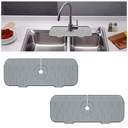 2 Pack Silicone Faucet Handle Drip Catcher Mat, Kitchen Faucet Sink Splash Guard Catcher Tray, Sink Draining Pad Behind Faucet, Drying Mat Countertop Protection for Kitchen Bathroom