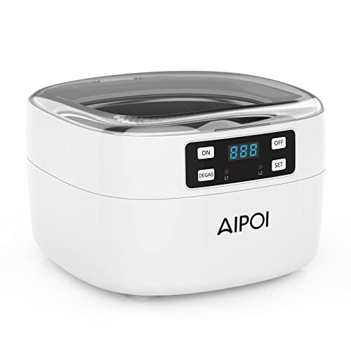 AIPOI Ultrasonic Jewelry Cleaner 750ML, Ultrasonic Cleaning Machine with Timer and Degas, 43KHz Ultrasound Bath for Cleaning Jewelry, Ring, Necklace, Silver, Eyeglass, Watch Chains, Denture, Coins