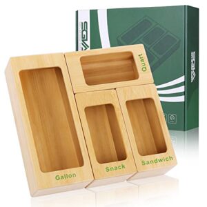 sgva ziplock bag organizer bamboo ziplock bag storage organizer container for kitchen drawer,baggie organizer compatible with gallon, quart, sandwich, and snack bags