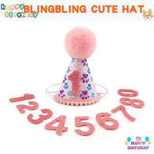 PurrNbark Dog Birthday Bandana Hat with Number Patry Supplies Cute Doggy Bandana for Small Medium Boy Girl Blue Pink Pet Birthday Celebration Soft Triangle Scarf Colorful Words Pattern