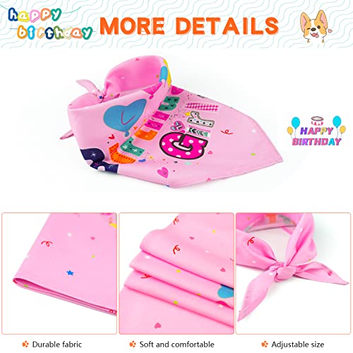 PurrNbark Dog Birthday Bandana Hat with Number Patry Supplies Cute Doggy Bandana for Small Medium Boy Girl Blue Pink Pet Birthday Celebration Soft Triangle Scarf Colorful Words Pattern