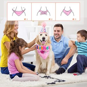 PurrNbark Dog Birthday Bandana Hat with Number Patry Supplies Cute Doggy Bandana for Small Medium Boy Girl Blue Pink Pet Birthday Celebration Soft Triangle Scarf Colorful Words Pattern