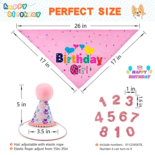 PurrNbark Dog Birthday Bandana Hat with Number Patry Supplies Cute Doggy Bandana for Small Medium Boy Girl Blue Pink Pet Birthday Celebration Soft Triangle Scarf Colorful Words Pattern