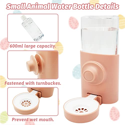 Fhiny Rabbit Water Bottle No Drip, 2 PCS Hanging Guinea Pig Water Dispenser 600ml Small Animal Gravity Automatic Water Feeder for Bunny Guinea Pigs Chinchillas Hedgehogs Ferrets Squirrels (Pink)