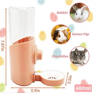 Fhiny Rabbit Water Bottle No Drip, 2 PCS Hanging Guinea Pig Water Dispenser 600ml Small Animal Gravity Automatic Water Feeder for Bunny Guinea Pigs Chinchillas Hedgehogs Ferrets Squirrels (Pink)