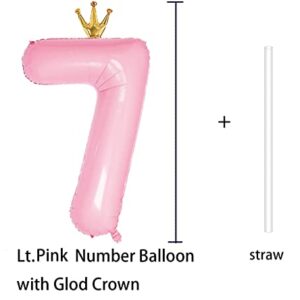 Gifloon Number 7 Balloon with Crown, Large number balloons 40 inch, 7th Birthday Party Decorations Supplies 7 Year Old Birthday Sign Decor, Pink