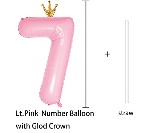 Gifloon Number 7 Balloon with Crown, Large number balloons 40 inch, 7th Birthday Party Decorations Supplies 7 Year Old Birthday Sign Decor, Pink