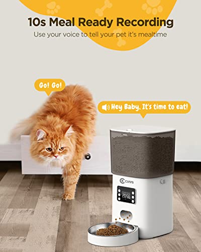 Ciays Automatic Cat Feeders, 6L Cat Food Dispenser Up to 20 Portions 6 Meals Per Day, Pet Dry Food Dispenser with Distribution Alarms for Small Medium Cats Dogs, White