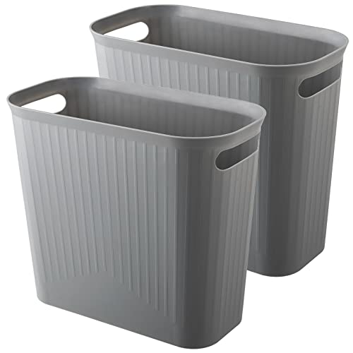 rejomiik Small Trash Can, 1.6 Gallon Slim Garbage Can Plastic Wastebasket Container Bin with Handles for Narrow Spaces Bathroom, Bedroom, Office, Home, Dorm Room, Kitchen, 2 Pack, Gray