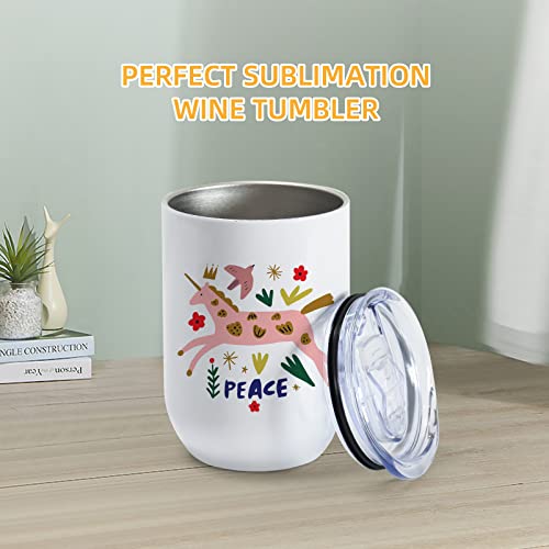 AGH 12 oz Sublimation Wine Tumblers, 6 pack Stainless Steel Double Wall Vacuum Insulated Tumblers