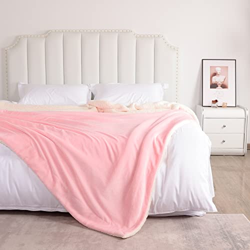 Stellhome Sherpa Fleece Throw Blanket, Fluffy Warm Super Soft Reversible Soild Plush Blanket for Bed, Sofa and Couch, 60 x 80 inches, Pink