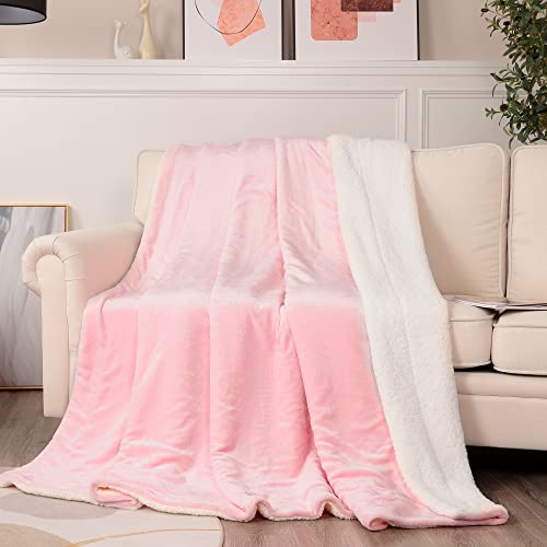 Stellhome Sherpa Fleece Throw Blanket, Fluffy Warm Super Soft Reversible Soild Plush Blanket for Bed, Sofa and Couch, 60 x 80 inches, Pink