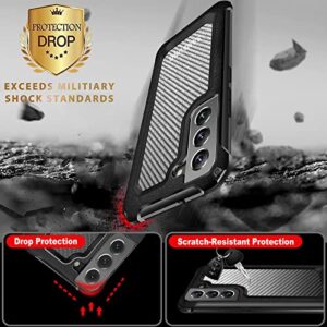 SUPBEC Galaxy S21 Case, Carbon Fiber Shockproof Protective Cover with Screen Protector [x2] [Military Grade Protection] [Scratch Resistant & Anti-Fingerprint], Samsung Galaxy S21 Case, 6.2", Black