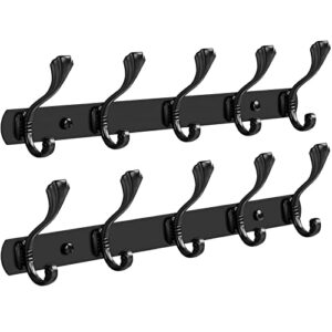 mokani coat rack wall mounted 2 pack, stainless steel wall coat hooks, heavy duty metal hook rack rail for hanging clothes towel coat hat key robes entryway bathroom kitchen (5 hooks,black)