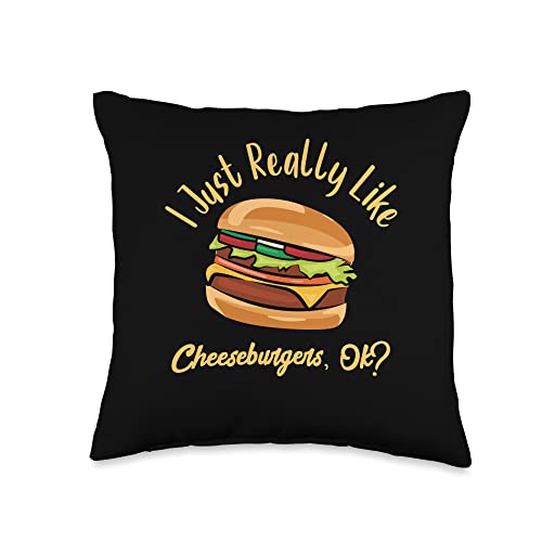 Homemade Cheeseburger Burger Lover Designs I Just Really Like Cheeseburgers, Ok Hamburger Burger Throw Pillow, 16x16, Multicolor