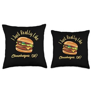 Homemade Cheeseburger Burger Lover Designs I Just Really Like Cheeseburgers, Ok Hamburger Burger Throw Pillow, 16x16, Multicolor