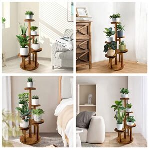 TDZWIN Plant Stand, 5 Tier Plant Stand Indoor Plant Stand Corner Plant Stands For Indoor Plants Multiple, Indoor Wood Tiered Plant Stands Tall Plant Stand For Living Room Balcony Garden Patio(Walnut)