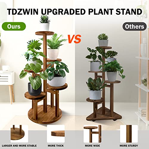 TDZWIN Plant Stand, 5 Tier Plant Stand Indoor Plant Stand Corner Plant Stands For Indoor Plants Multiple, Indoor Wood Tiered Plant Stands Tall Plant Stand For Living Room Balcony Garden Patio(Walnut)