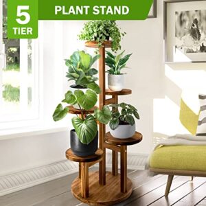 TDZWIN Plant Stand, 5 Tier Plant Stand Indoor Plant Stand Corner Plant Stands For Indoor Plants Multiple, Indoor Wood Tiered Plant Stands Tall Plant Stand For Living Room Balcony Garden Patio(Walnut)