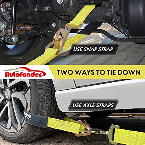 Autofonder Complete Axle Strap Tie Down Kit 10' Heavy Duty Vehicle Tie Down Strap-Breaking Strength 10,000lbs-Working Load Limit 3,333lbs-Car Tire Straps for Car, Truck, UTV & More