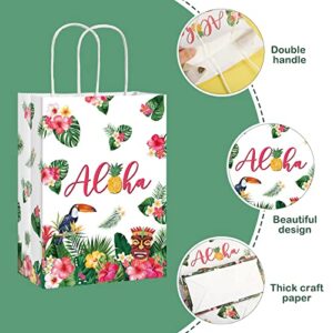 16 Pack Hawaiian Gift Bag Luau Party Bags Summer Tropical Paper Bag with Handle Luau Treat Bag Palm Leaf Candy Bag for Summer Tropical Aloha Festival Hawaiian Luau Holiday Party Supplies Favor (White)