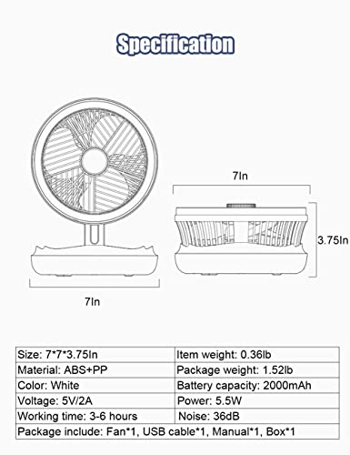 NORMIA RITA 7In Foldable Small Desk Fan with Light, Multifunction Personal Fan with Dimmable LED Light Quiet Rechargeable Portable Fan with Hanging Hook/Wall Mounted for Home Office Travel