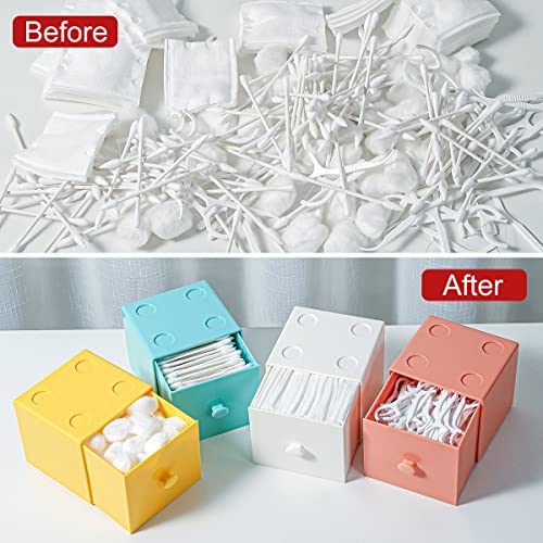 Qtips Holder Bathroom set Organizer and storage for Countertop,black q tip holder Drawer Organizer for Cotton Ball, Cotton Swab box,q-tip Cotton Round Pads holder, Floss pick dispenser (White)