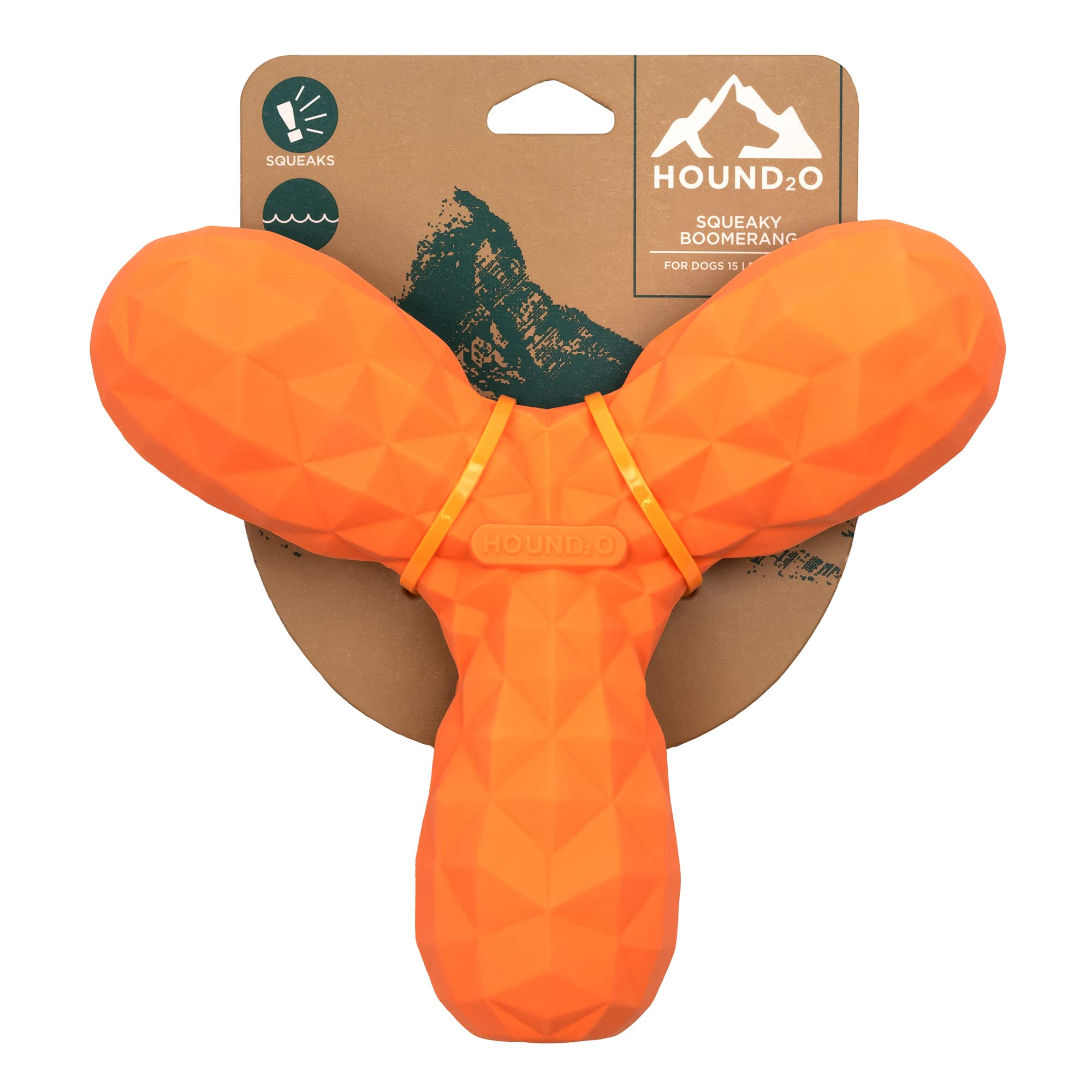 Hound2O Dog Chew Toys - Squeaky Boomerang, Orange - Tough, Engaging, & Interactive Chew Toys - Chew, Chase, & Fetch - Durable Materials That Float, Easy to Clean for Outdoor Play - Non-Toxic Materials