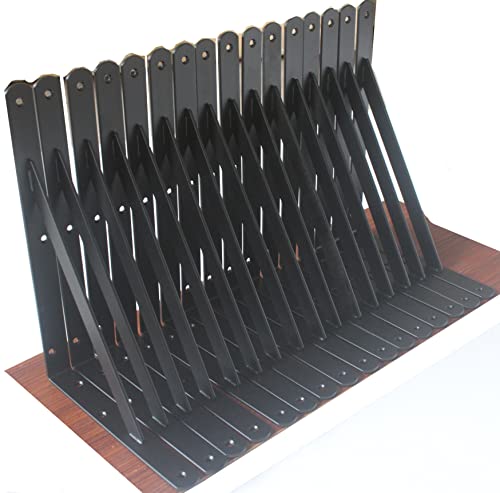 16 Pack L11" x H 8" Black Heavy Duty Shelf Brackets with Screws Metal Shelf Brackets Shelf Support Angle Brackets for Shelves L Brackets Heavy Duty Floating Shelf Brackets