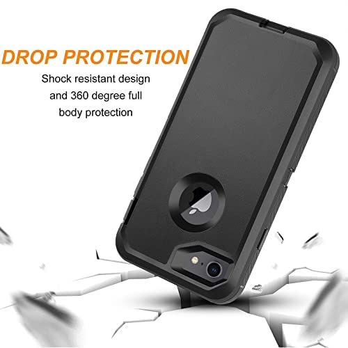 Case for iPhone 7/iPhone 8 with Screen Protector [Shockproof] [Dropproof] [Dust-Proof], 3 in 1 Full Body Rugged Heavy Duty Case Durable Cover for iPhone 7/8 4.7" Black