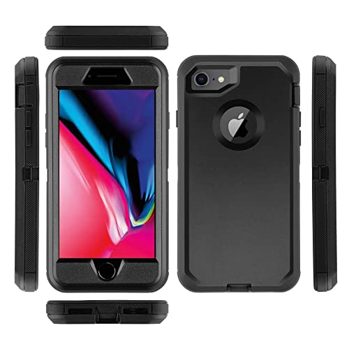 Case for iPhone 7/iPhone 8 with Screen Protector [Shockproof] [Dropproof] [Dust-Proof], 3 in 1 Full Body Rugged Heavy Duty Case Durable Cover for iPhone 7/8 4.7" Black