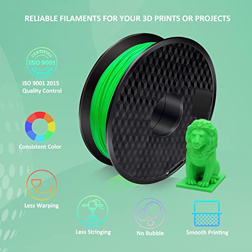 IWECOLOR 3D Printer Filament,1.75mm PLA Plus(PLA+) Fit Most FDM Printer,1 KG Spool, Dimensional Accuracy +/- 0.03 mm 3D Printing Filament(Green)