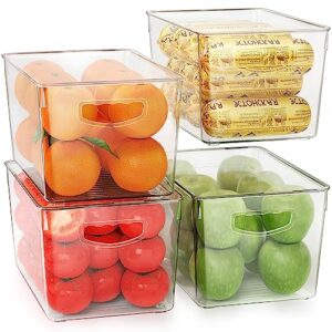 clear storage bins with lids stackable, 4 pack plastic storage bins with lids, food storage organizer bins, kitchen organization, pantry organization and storage bins, fridge organizers and storage