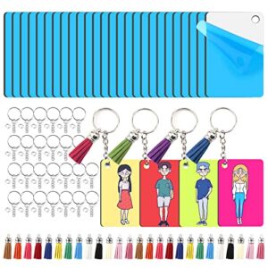 htvront sublimation keychain blanks bulk - 120pcs sublimation blanks keychain with blue protective film - mdf rectangle keychain with tassels - heat transfer keychain blanks double sided