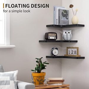 fuqing Corner Floating Shelves, Wall Shelf Set of 3, Shelves for Wall Storage, Solid Wood Shelves for Storage, Wall Mount Wooden Display Shelf for Bathroom Bedroom Kitchen Garage, Black