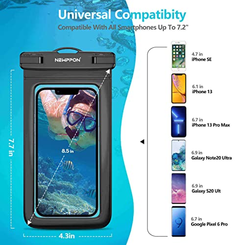 newppon Waterproof Cell Phone Pouch : 3 Pack Universal Water Proof Float Dry Bag - Underwater Clear Cellphone Case Holder for Apple iPhone 14 13 12 11 Pro Max Plus Xr Xs X Mini 8 7 Promax for Beach