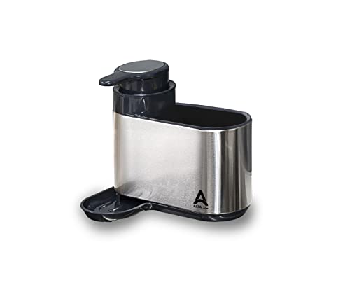 Alta by AuggieChino Sink Caddy with Dish Soap Dispenser, Sponge Holder for Kitchen Sink, Kitchen Organizer, Brush Holder, Stainless Steel Gray