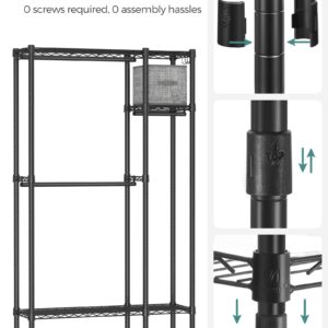 SONGMICS Garment Rack Heavy Duty Clothes Rack, Freestanding Portable Wardrobe Closet for Hanging Clothes with 1 Storage Box, 8 Hooks, Adjustable Wire Shelves, 3 Hanging Rods, Black ULGR421B01