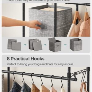 SONGMICS Garment Rack Heavy Duty Clothes Rack, Freestanding Portable Wardrobe Closet for Hanging Clothes with 1 Storage Box, 8 Hooks, Adjustable Wire Shelves, 3 Hanging Rods, Black ULGR421B01