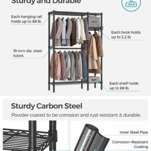 SONGMICS Garment Rack Heavy Duty Clothes Rack, Freestanding Portable Wardrobe Closet for Hanging Clothes with 1 Storage Box, 8 Hooks, Adjustable Wire Shelves, 3 Hanging Rods, Black ULGR421B01