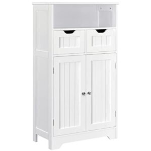 yaheetech bathroom storage cabinet with 2 drawers & adjustable shelf, 2 doors bathroom floor cabinet, wooden cupboard for living room, hallway, white