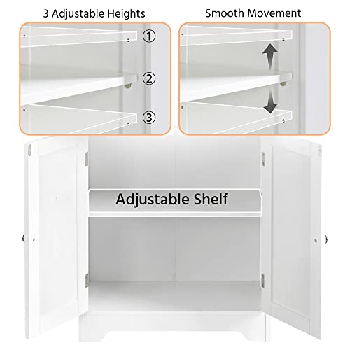 Yaheetech Bathroom Storage Cabinet with 2 Drawers & Adjustable Shelf, 2 Doors Bathroom Floor Cabinet, Wooden Cupboard for Living Room, Hallway, White